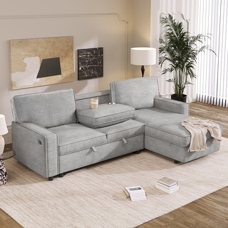 Living Room Sleeper Sofa Bed L-shaped Sectional Sofa w/ Pull Out Bed & Chaise, Recliner Sofa w ...