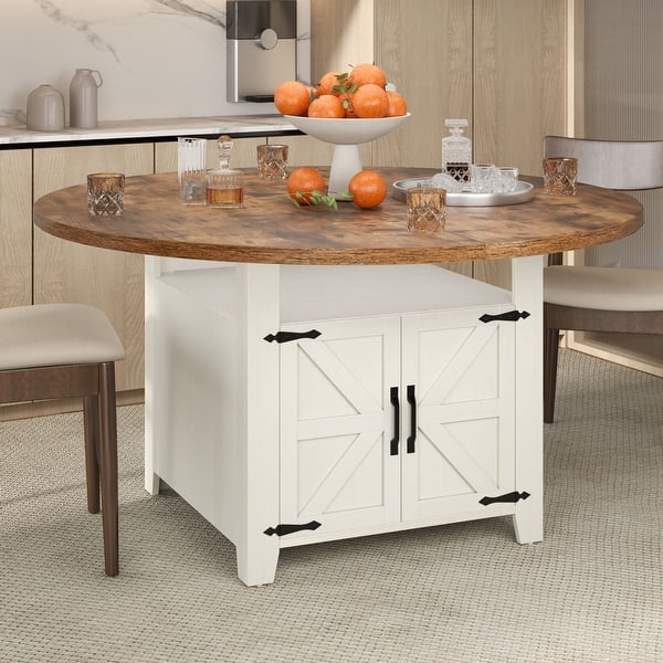 Moasis Farmhouse 55" Round Dining Table with Storage for 4-6 People ...