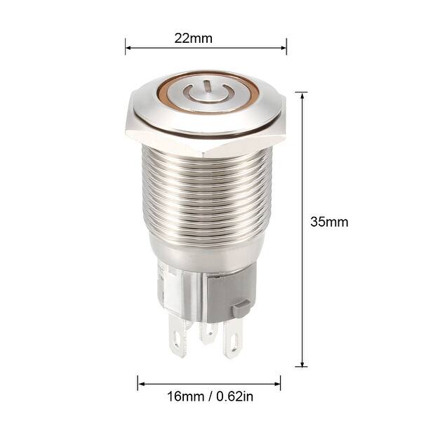 Latching Metal Push Button Switch 16mm Mounting 1NC NO 12V LED w Plug ...