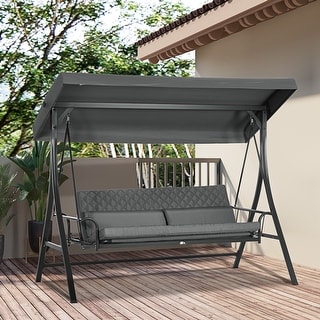 3-Person Patio Swing Bed - Convertible Outdoor Porch Swing Glider with ...