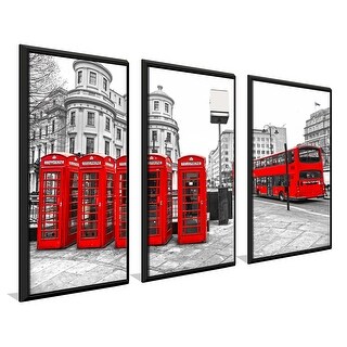 "London Red Bus" Print on Floating Canvas Set of 3 - Bed Bath & Beyond ...