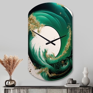 Emerald Green And Gold Abstract Waves III - Abstract Spirals Wall Clock ...