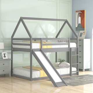 Twin Size Low Bunk House Bed with Convertible Slide and Ladder - Bed ...