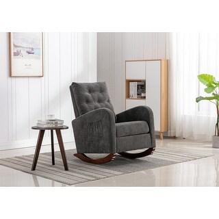 Dark Gray Modern 25.98" High Back Upholstered Buttons Tufted Rocking ...