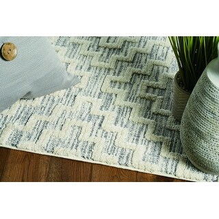 3' x 5' Ivory Grey Zigzag Diamonds Area Rug with Fringe - 3'6" - Bed ...