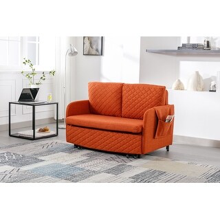 Orange Modern Convertible Sleeper Loveseat Sofa Bed with Headboard ...