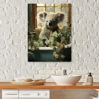 Designart "Bathroom Curious Koala Bathtime I" Bathroom Wall Art - Bed ...