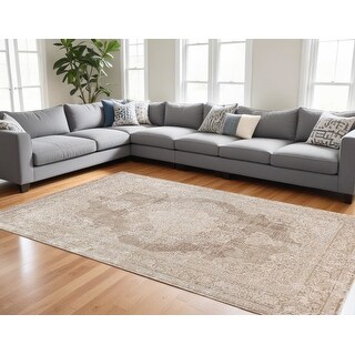 HomeRoots 8' X 10' Beige and Ivory Medallion Area Rug - 118' X '93' X ...