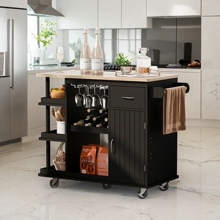 Multipurpose Kitchen Cart Cabinet with Adjustable Storage Shelves and 5 ...