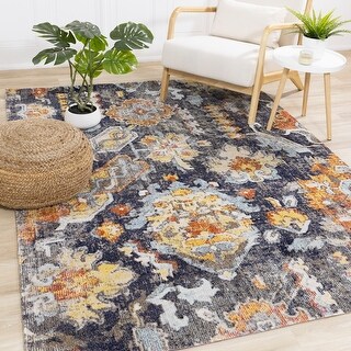 Spring Collection - Grey/Blue/Yellow Ornamental Rug - Bed Bath & Beyond ...