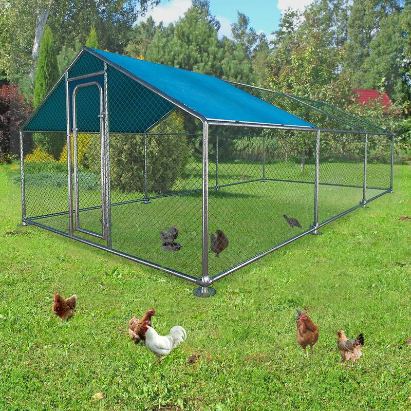 ALEKO Metal DIY Walk-in Chicken Coop Run with Waterproof Cover - 20 x ...