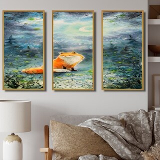 Designart "Fox Over A Night Sky" Children's Art Framed Wall Decor Set ...