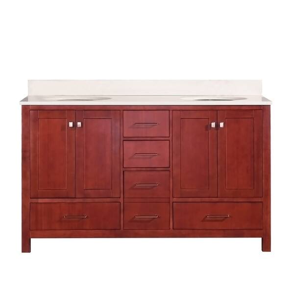 Proox 60 In.Natural Wood Bath Vanity Quartz Stone Counter Top Double ...