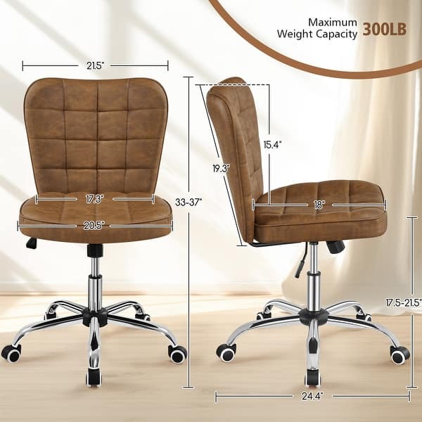 Yaheetech Modern Faux Leather Armless Desk Chair Task Chair with Chrome ...