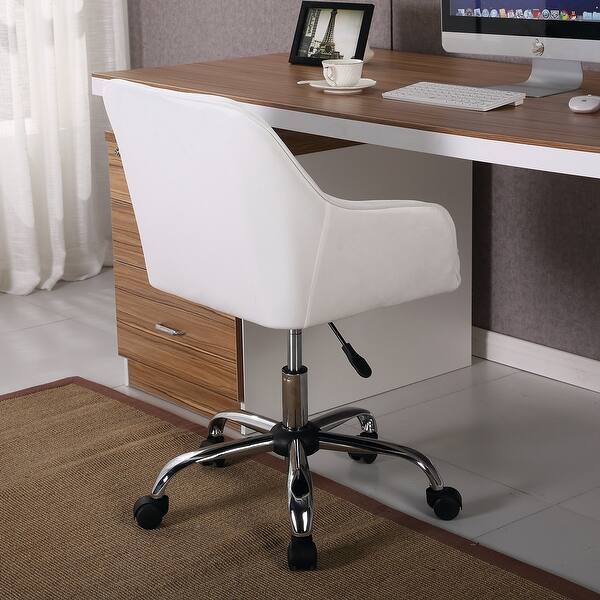 Belleze Mid Back Desk Office Chair Padded Seat Support Velvet, White ...