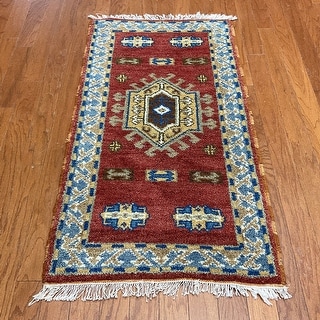 Handmade One-of-a-Kind Kazak Wool Rug (India) - 2'2" x 4' - Bed Bath ...
