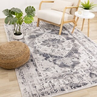 Chase Collection - Grey/Blue Medallion Border Rug - Bed Bath & Beyond ...
