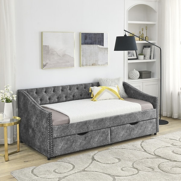 Twin Size Daybed with Drawers Upholstered Tufted Sofa Bed with Button ...