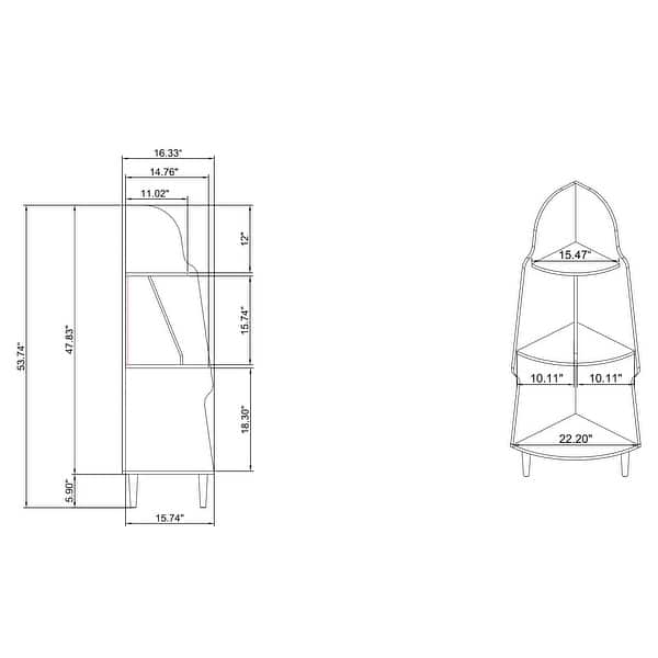 Arissa Modern 3-Tiered Shelves Corner Bookcase with Split Middle Shelf ...