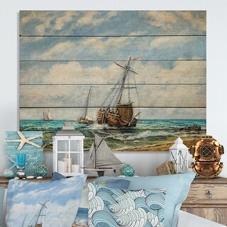 Designart 'Old Naval Ship III' Nautical & Coastal Wood Wall Art Panels ...