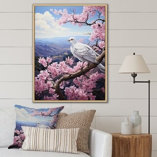 Designart "Pink Dove Winged Harmony Pastoral I" Dove Framed Canvas Art ...
