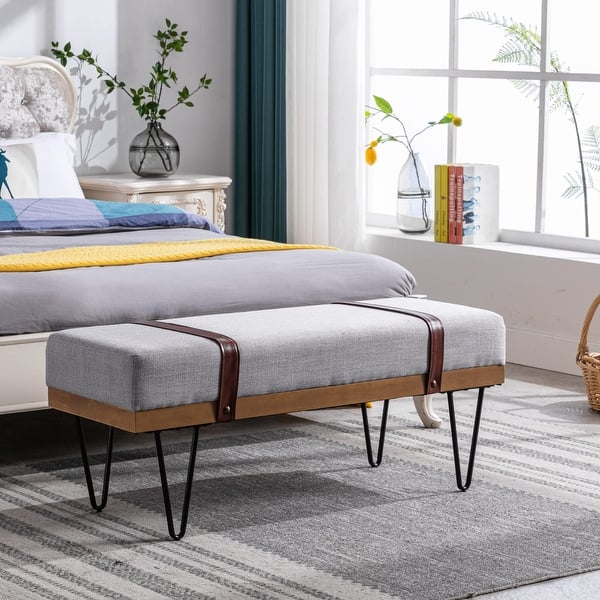 Modern Indoor Bench, 18" Seat Height Entryway Bench with PU Leather ...