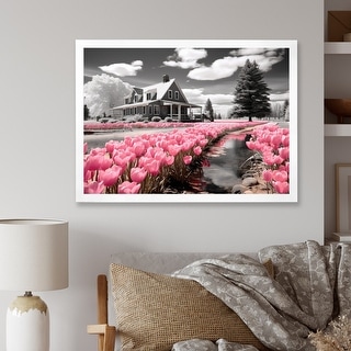 Designart "Pink Farmhouse Frontyard Oasis" Farm Framed Wall Art Prints ...