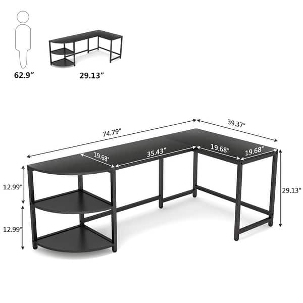 74 inch L-Shaped Computer Desk with Corner Shelf, Corner Desk - Bed ...