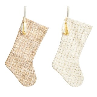 Set of 2 Beige and White Tweed Christmas Stockings 21" - Bed Bath ...