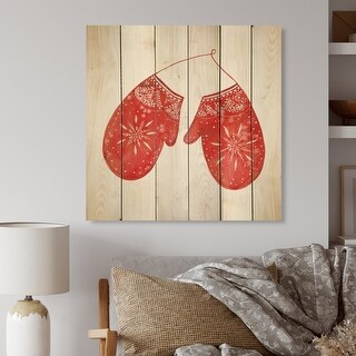 Designart 'Christams Red Mittens' Mid-Century Modern Wood Wall Art ...