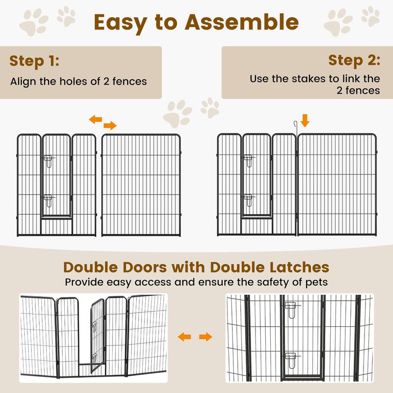 Gymax 16 Panel 40'' Height Pen Fence w/ Lock Indoor Outdoor Foldable ...