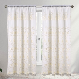 Nellie Floral Embroidery Window Panel with Attached Valance and Backing ...
