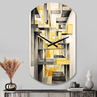 Yellow and Grey Intersecting Realities II - Abstract Shapes Wall Clocks ...
