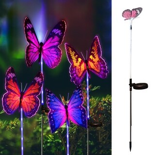 Joyfy 30"H Multicolor Metal Solar Powered Garden Outdoor Butterfly ...
