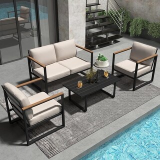 4 Piece Outdoor Patio Furniture, Metal Conversation Set - Bed Bath ...