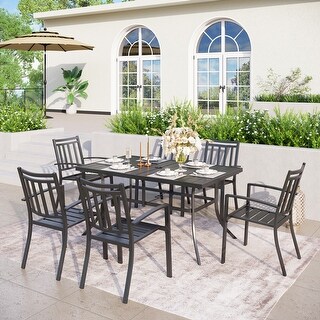 MAISON ARTS Patio Dining Set 7 Piece Metal Rectangle Patio Table with 2 ...