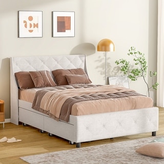 Queen Linen Bed Frame With Metal Slats - Bed Bath & Beyond - 42761386