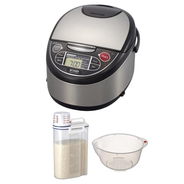 Tiger Stainless Steel/Black Rice Cooker - 10-Cup Rice Cooker w/Rice ...