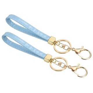 2pcs Wrist Lanyard Leather Keychain Lobster Clasps Keyring, Light Blue ...