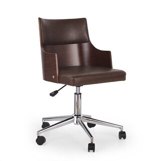 Faux Leather Upholstered Swivel Round Back Office Chair, Dark Brown and ...