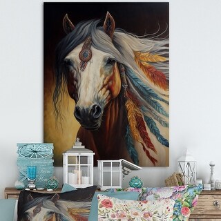 Designart 'Amerindian Horse With Feathers III' Animals Horse Indian ...