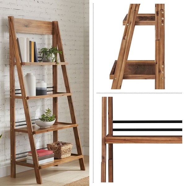 Lavish Home 4 Tier Ladder Bookshelf Freestanding Bookcase Walnut