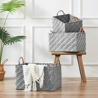 Nautica Set of Three Rectangle Herringbone Weave Storage Baskets with ...