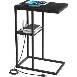 C-Shaped End Table with Charging Station, USB Ports & Outlets for ...