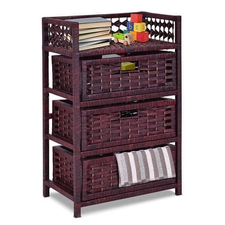 Gymax Storage Chest Tower Shelf 3 Drawer Wicker Baskets Storage Unit ...