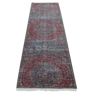 Shahbanu Rugs Medium Jungle Green Vintage Look Mamluk Zero Pile Shaved ...