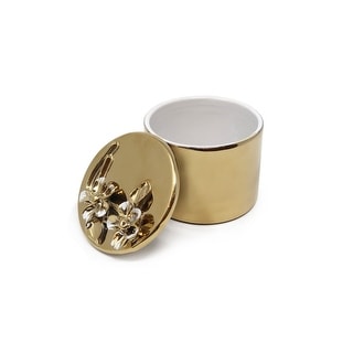 Gold Decorative Round Box with Flower Lid - Bed Bath & Beyond - 38242865