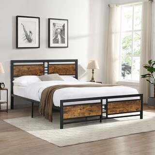 Metal and Wood Platform Bed Frame with Heavy Duty Support, Easy ...