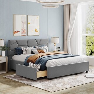Spacious Queen/Full Size Linen Fabric Upholstered Platform Bed ...