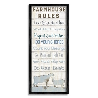 Stupell Farmhouse Rules Heartening Planked List Country Animals Framed ...
